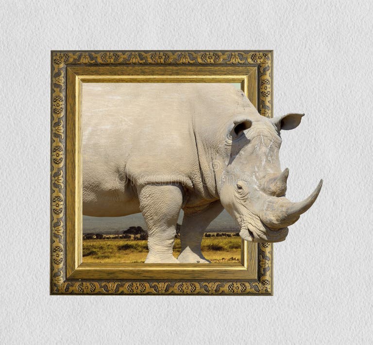 Rhino in Frame with 3d Effect Stock Image - Image of rhino, animal ...