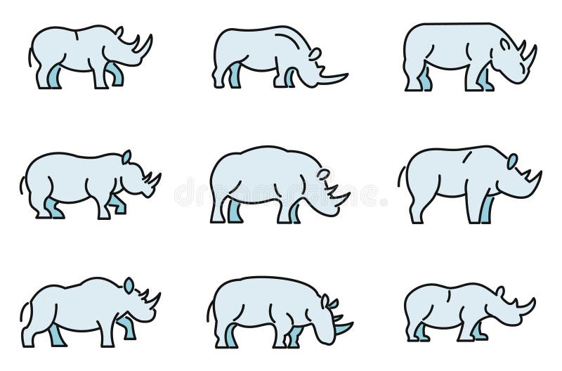 Rhino Icons Set Vector Color Line Stock Vector - Illustration of safari ...