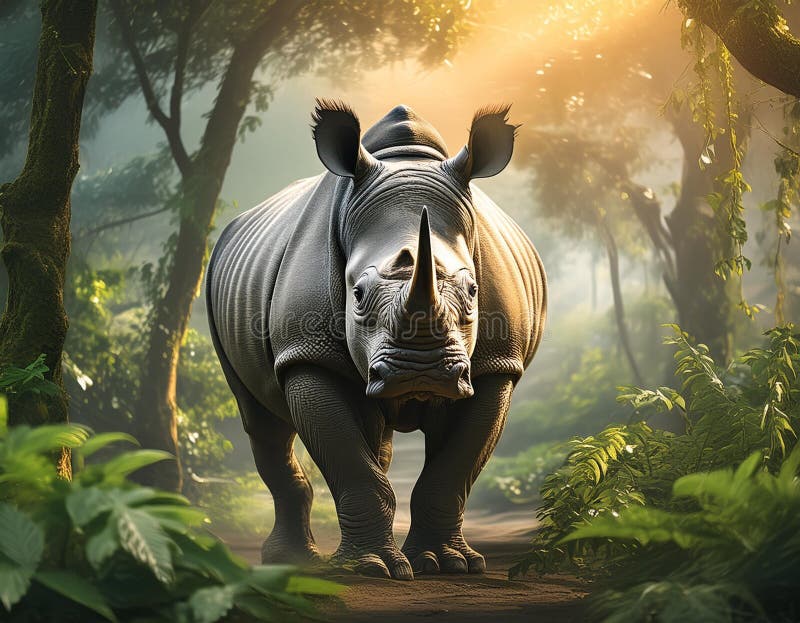 A Rhino in a Jungle Capture Stock Illustration - Illustration of fauna ... A Rhino in a Jungle Capture Stock Illustration - Illustration of fauna ...