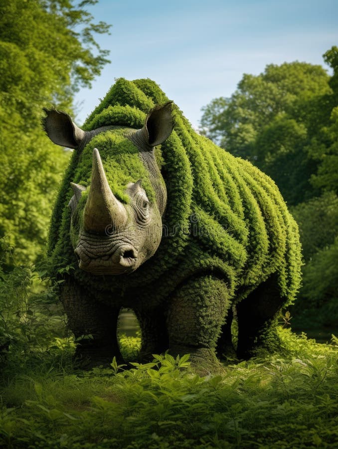 A Rhino is Standing in the Middle of a Green Forest, AI Stock Image ...