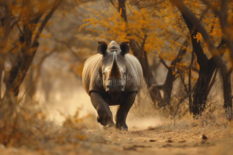 A Rhino Walking through a Dense Forest. Suitable for Nature and ...
