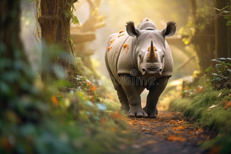 Rhino Walking a Path through Dense Brush Stock Illustration ... Rhino Walking a Path through Dense Brush Stock Illustration ...