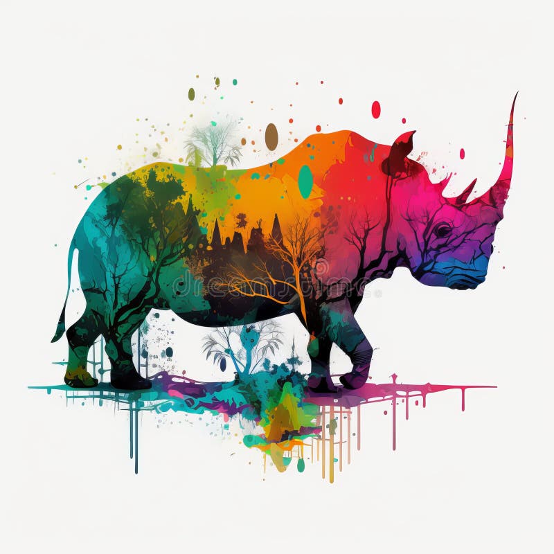 Rhinoceros Colors Bright Generative AI Stock Illustration ...