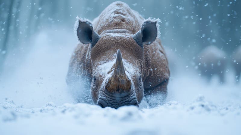Rhinoceros in the snow stock illustration. Illustration of safari ...