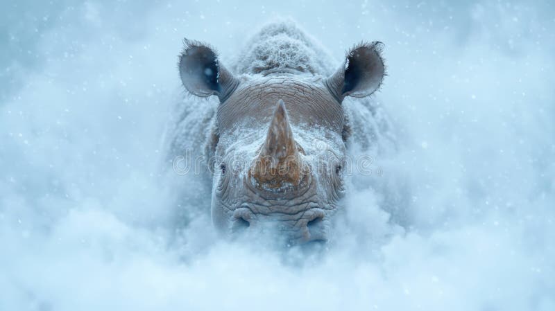 Rhinoceros in the snow stock illustration. Illustration of ecosystem ...