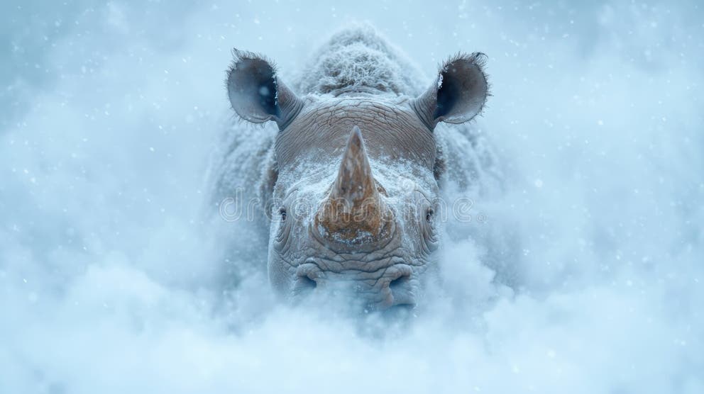 Rhinoceros in the snow stock illustration. Illustration of ecosystem ...