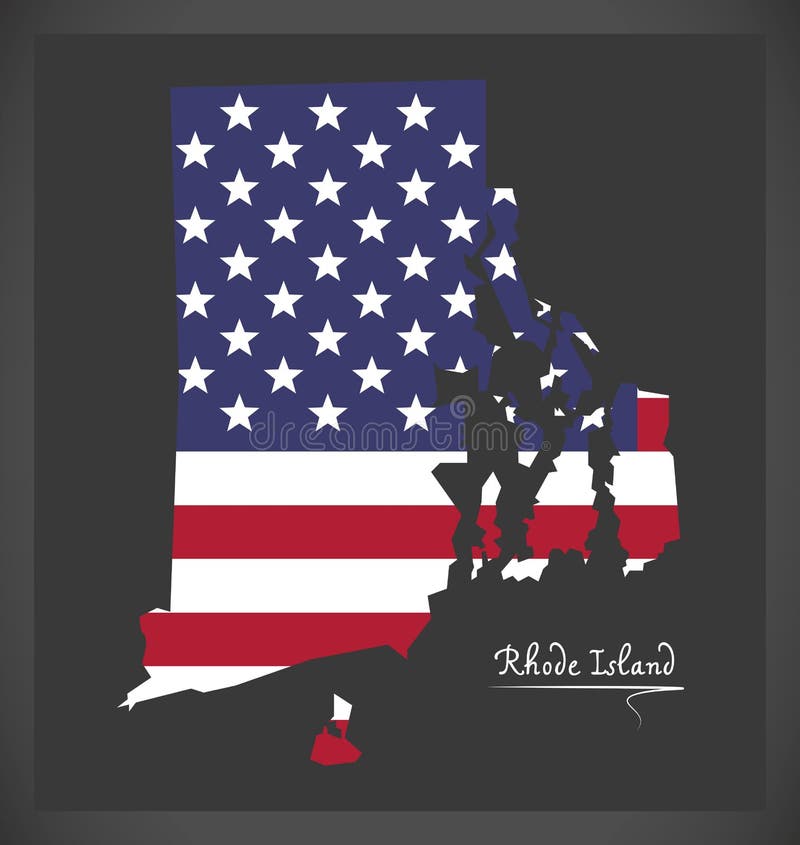 Rhode Island Map with American National Flag Illustration Stock ...