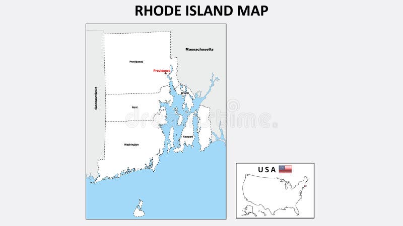Rhode Island Map. Political Map of Rhode Island with Boundaries in ...