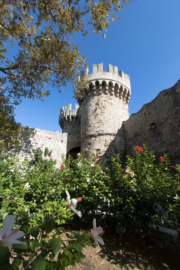 Rhodes castle stock image. Image of flowers, greece, defensive - 27417095
