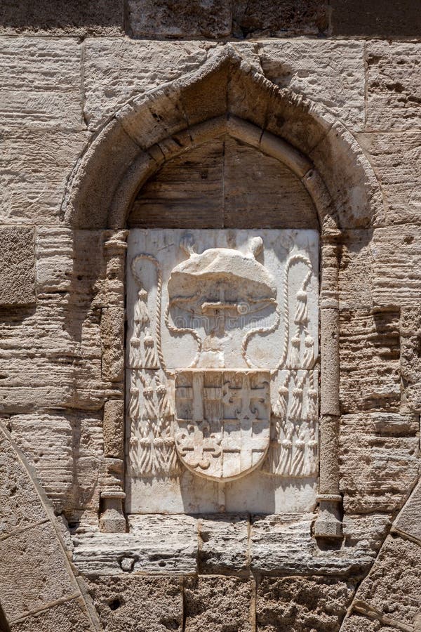 Rhodes Code of Arms Wall stock photo. Image of relief - 32696562