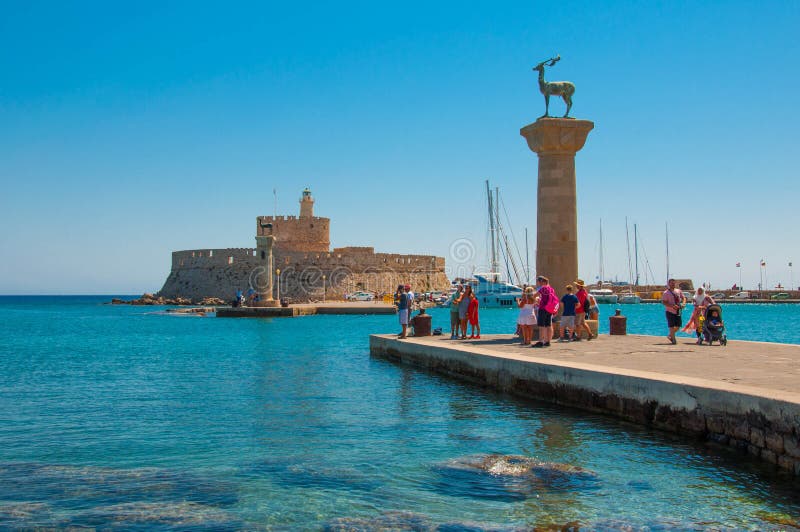 Rhodes, Greece - August 11, 2018: Fort St. Nicholas in the Port of ...
