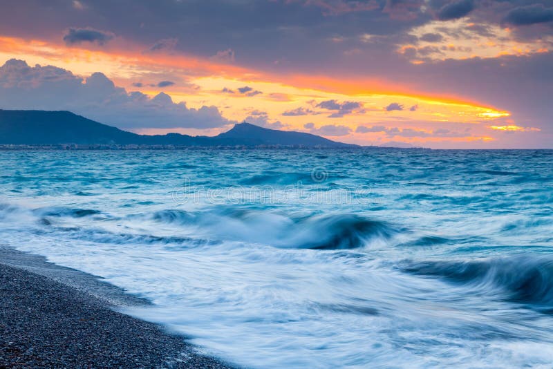 Rhodes Greece Sunset stock photo. Image of famous, greece - 49562012