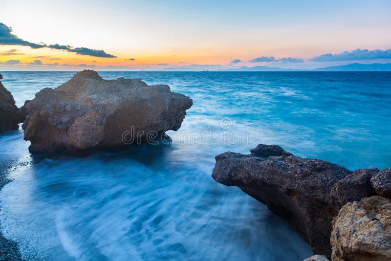 Rhodes Greece Sunset stock image. Image of destinations - 49562003