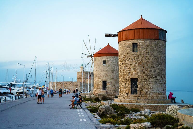 Windmills in the City of Rhodes on the Island of Rhodes Editorial Photo ...