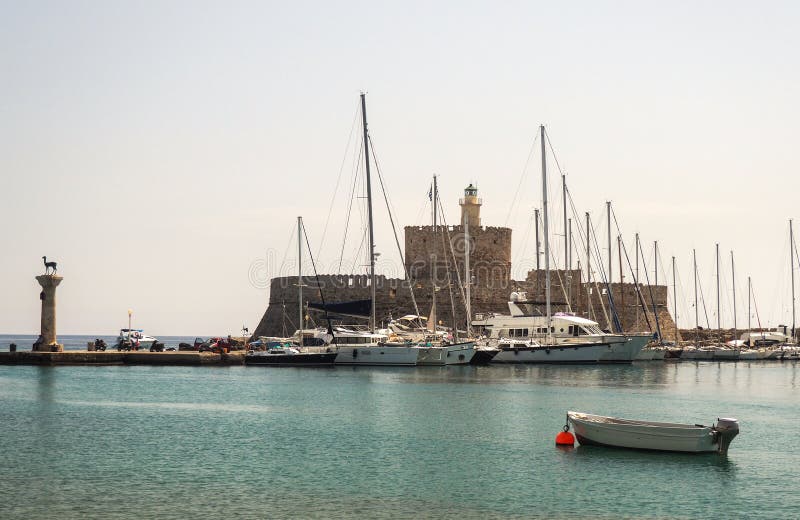Rhodes port, Greece stock photo. Image of destination - 93973640