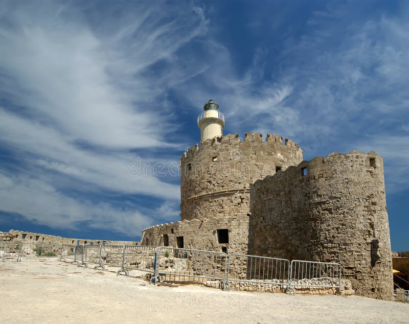 Rhodes Tower of St. Nicholas, Greece Stock Image - Image of entrance ...