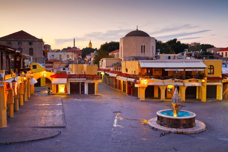 Rhodes town. editorial photography. Image of roloi, dusk - 82582467
