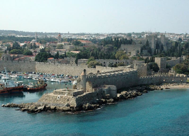 Rhodes Walls stock photo. Image of harbour, palm, blue - 3499678
