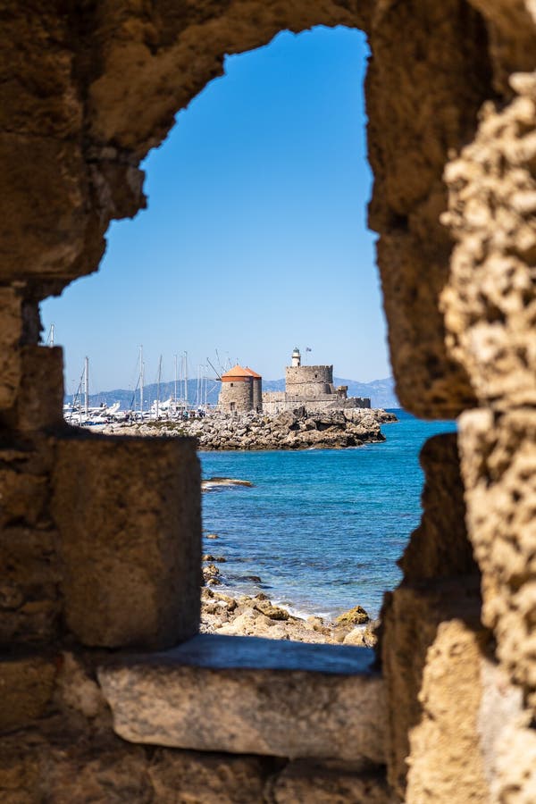Rhodes Windmills View from a Windows in De Naillac Tower Stock Image ...