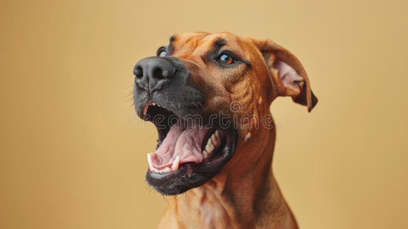 Rhodesian Ridgeback, Angry Dog Baring Its Teeth, Studio Lighting Pastel ...