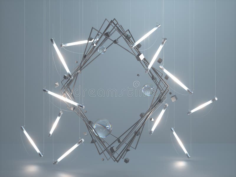 Rhomb Frame with Fluorescent Lamps. Stock Illustration - Illustration ...