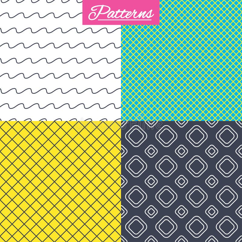 Rhombus Grid and Waves Lines Seamless Textures. Stock Vector ...