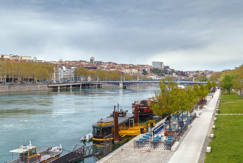 Rhone River in Lyon, France Stock Image - Image of embankment, outdoor ...