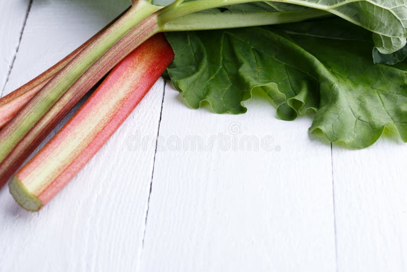 Rhubarb on White Wooden Table. Stock Image - Image of closeup, plant ...