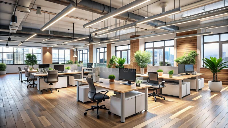 The Rhythm of Productivity an Open Floor Plan Office with a Flowing ...