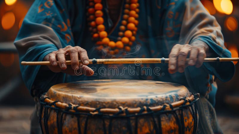 Rhythmic Beats: Man Playing Percussion Instrument with Sticks on Dark ...