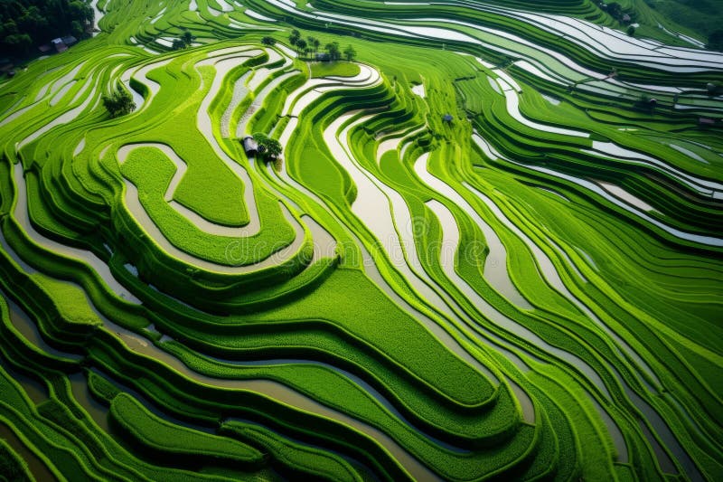 Rhythmic Beauty of Terraced Paddy Field Patterns Stock Illustration ...
