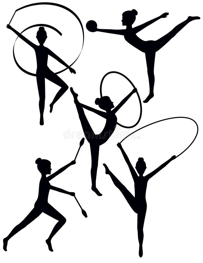 Rhythmic Gymnast Silhouettes Stock Vector - Illustration of apparatus ...