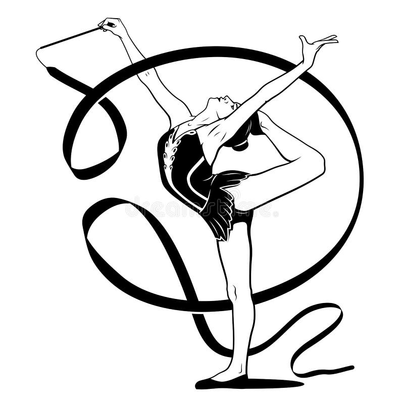 Rhythmic Gymnastics Girl Ribbon Dancer Silhouette Stock Illustrations ...