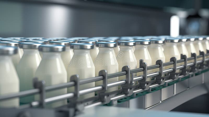Rhythmic Movement of Milk Bottle Conveyor Symbolizes Streamlined ...