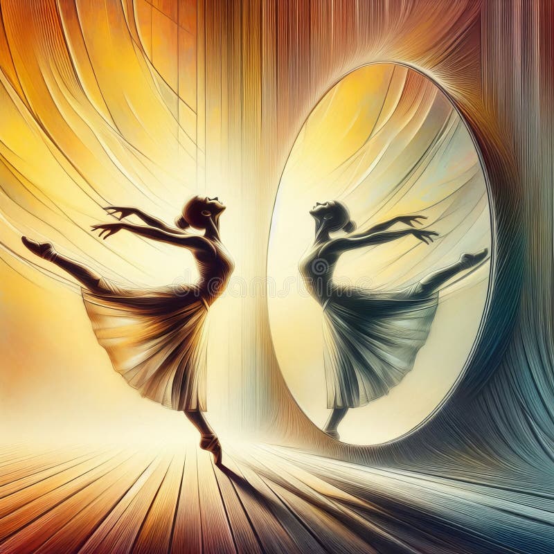Rhythmic Reflections an Illustration of a Dancer Reflected in a Stock ...