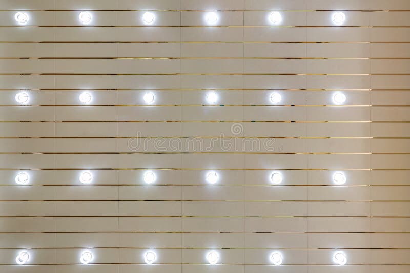 Rhythmic Texture on Suspended Ceiling with Rows of Halogen Spots Lamps ...