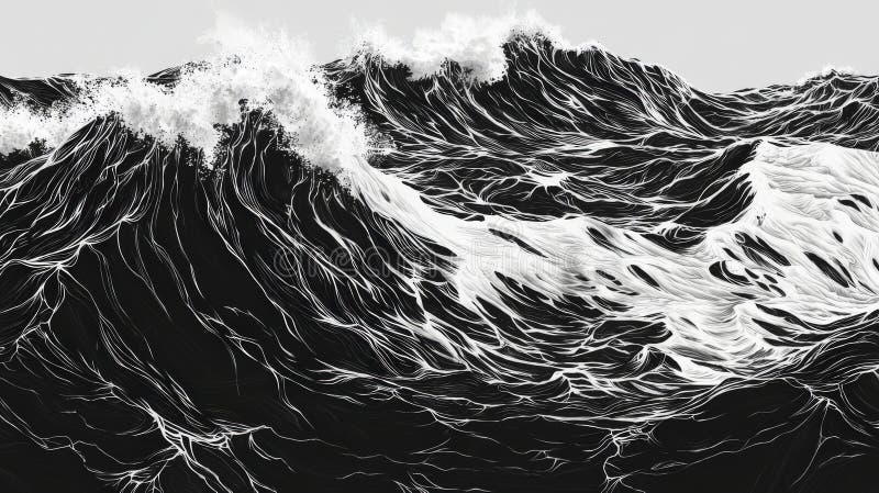 Rhythmic Wave Patterns Fragmented by Jagged Peaks Ocean Digital Art ...