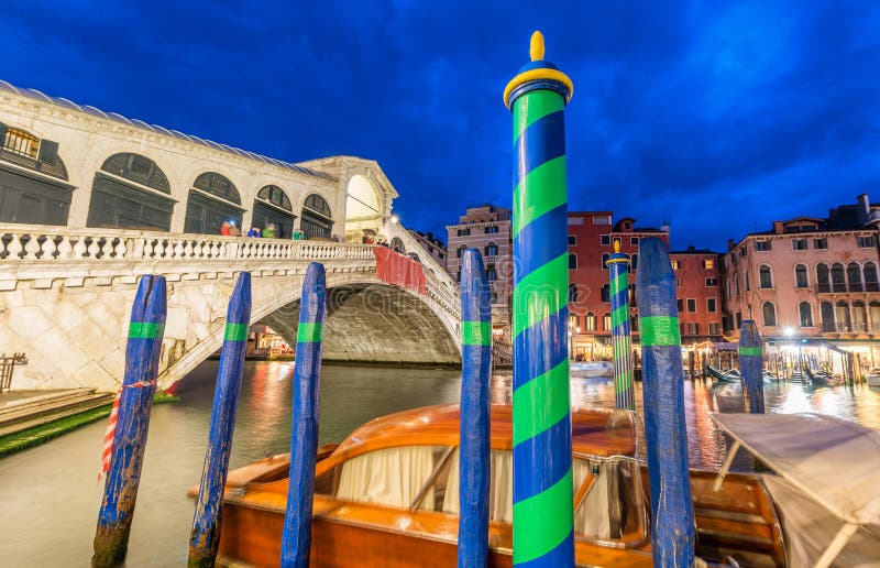 Rialto Bridge at Night, Venice - Italy Stock Photo - Image of travel ...