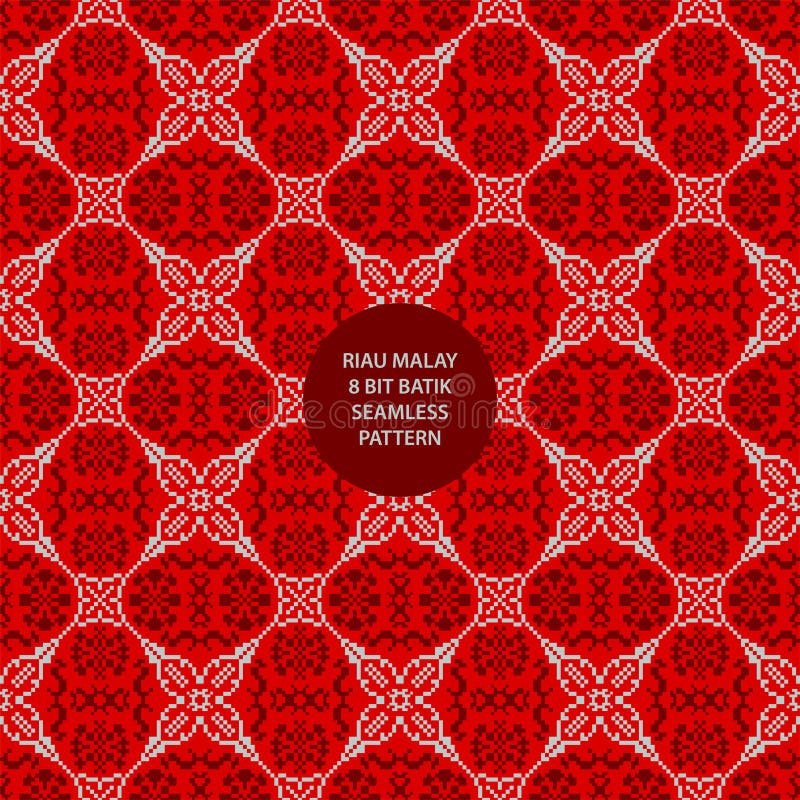 Riau Malay 8 Bit Batik Seamless Pattern in Red Background Stock Vector ...