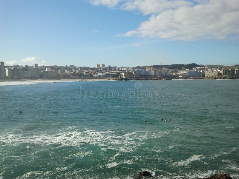 Riazor Beach a coruÃ±a stock photo. Image of riazor, nadar - 92444624