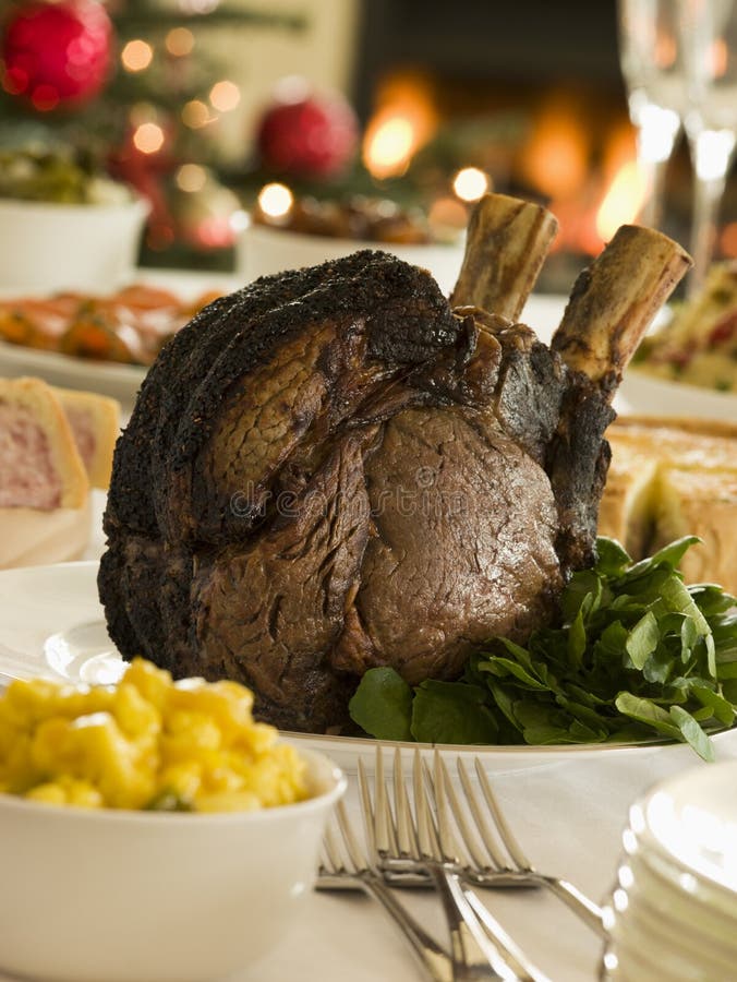 Rib of British Beef Boxing Day Buffet Stock Photo - Image of dining ...