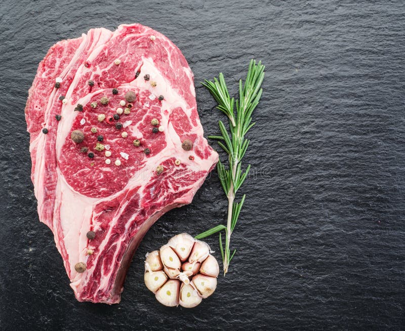 Rib eye steak with spices. stock photo. Image of beef - 90860908