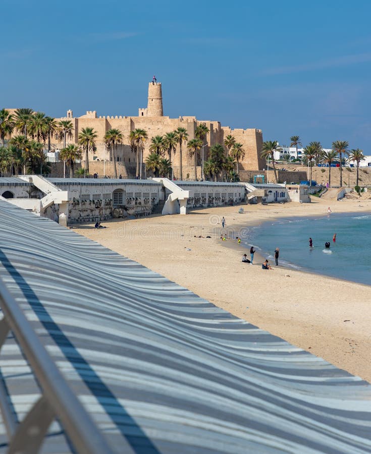 Ribat of Monastir and Qaraiya Beach Stock Image - Image of qaraiya ...