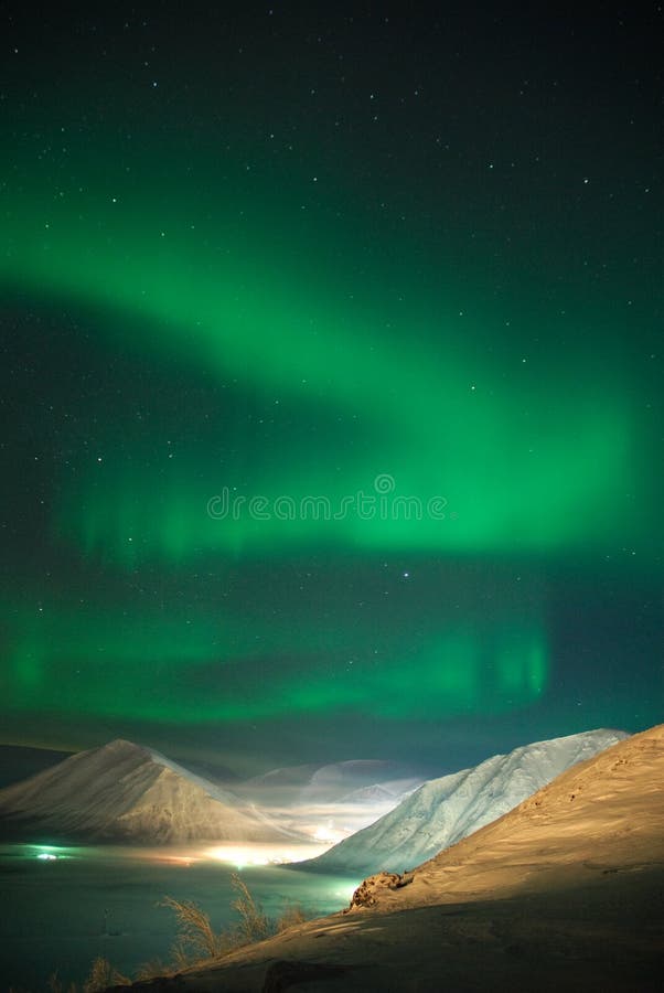 Northern Lights Over the Frozen Fjord - PANORAMA Stock Image - Image of ...