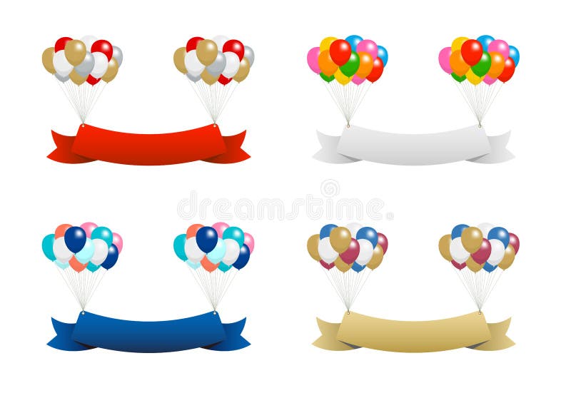 Ribbon Banner and Balloons Vector Illustration Set Stock Vector ...