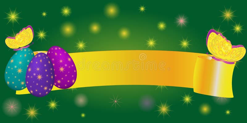Ribbon Banner for Easter with Eggs, Butterfly Stock Illustration ...