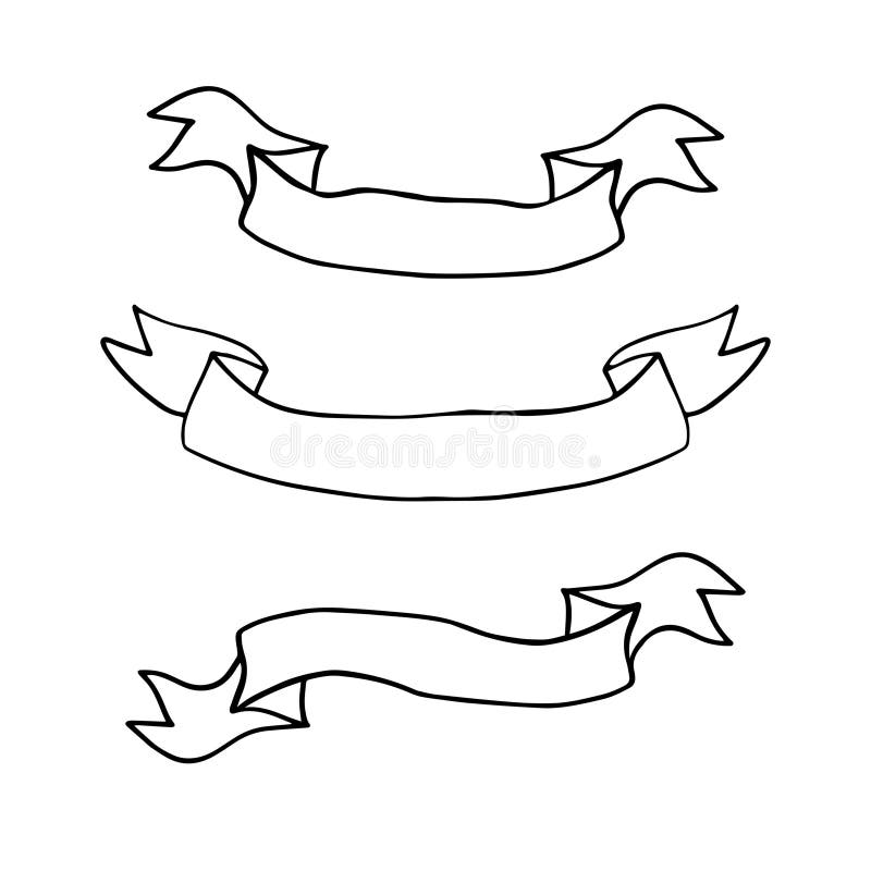 Ribbon Banners, Hand Drawn Set for Design Stock Illustration ...