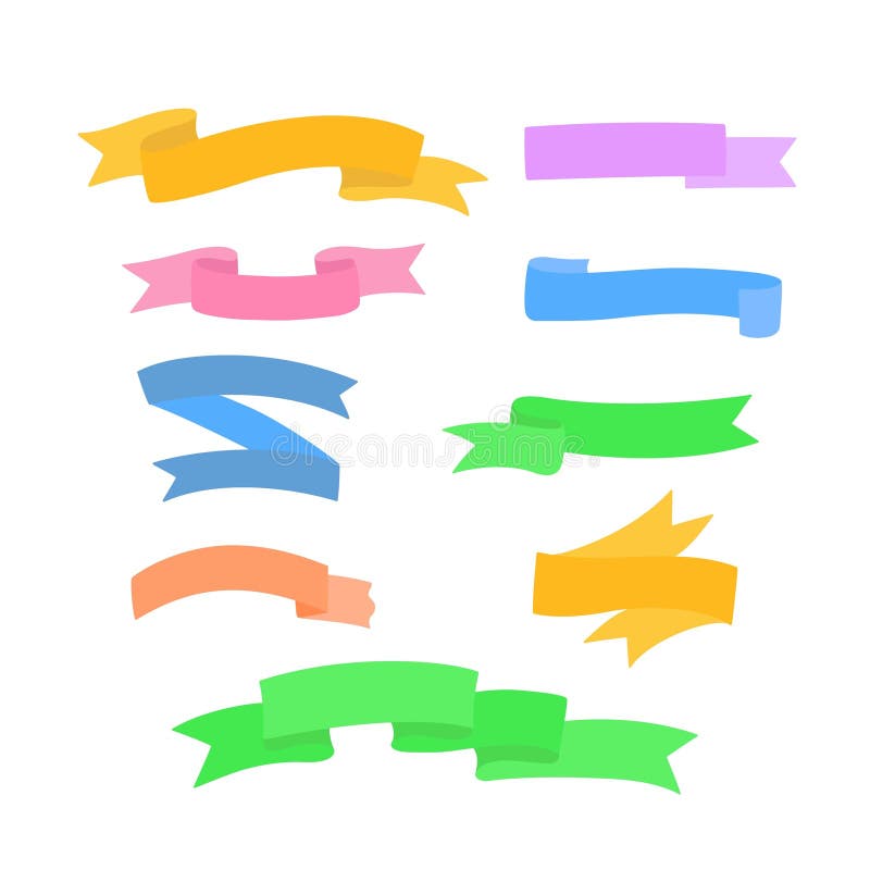Ribbon Banners Set, Blank Sticker Template Simple Hand Drawn Vector ...