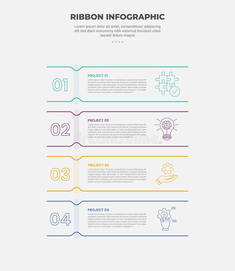 Ribbon Base Shape Infographic Outline Style with 4 Point Template with ...