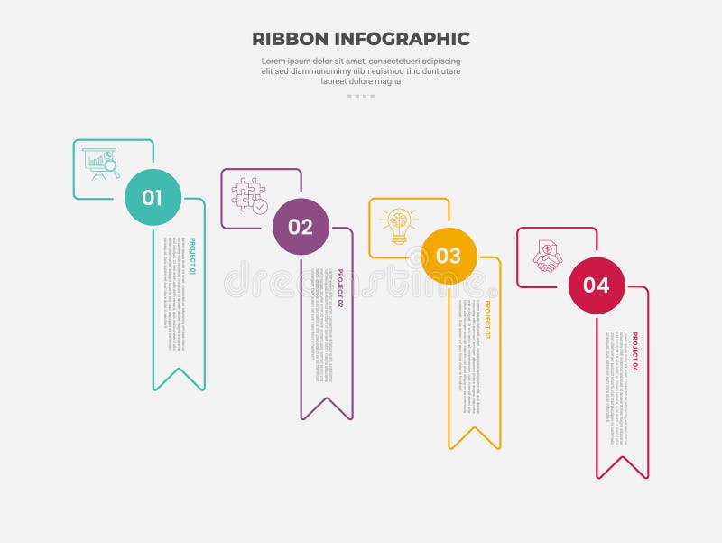 Ribbon Base Shape Infographic Outline Style with 4 Point Template with ...
